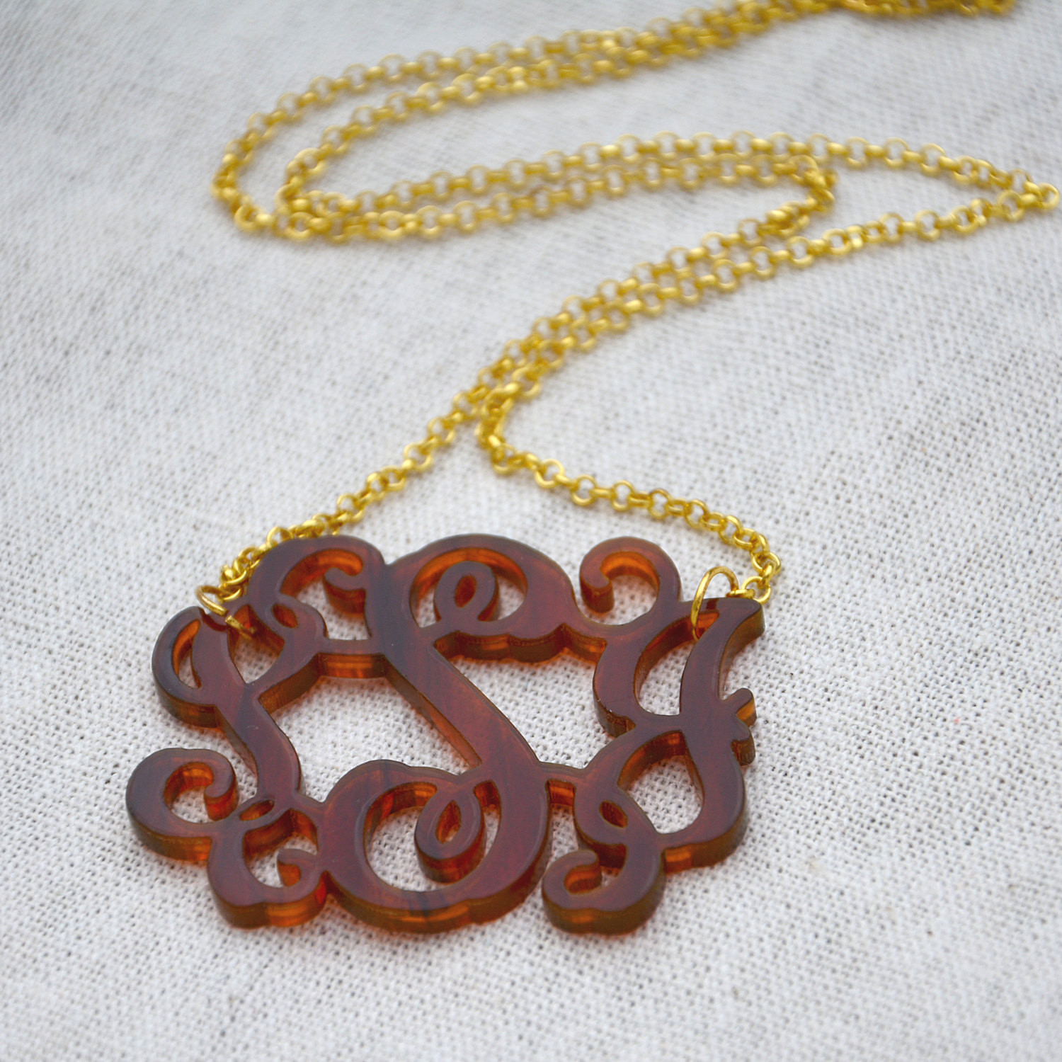 3 Initials Monogram Necklace - 1.5 Inch Vine Personalized Monogram ...